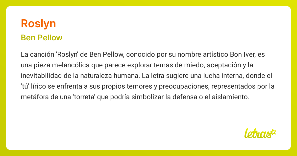 Significado de la canción ROSLYN (Ben Pellow) - LETRAS.COM