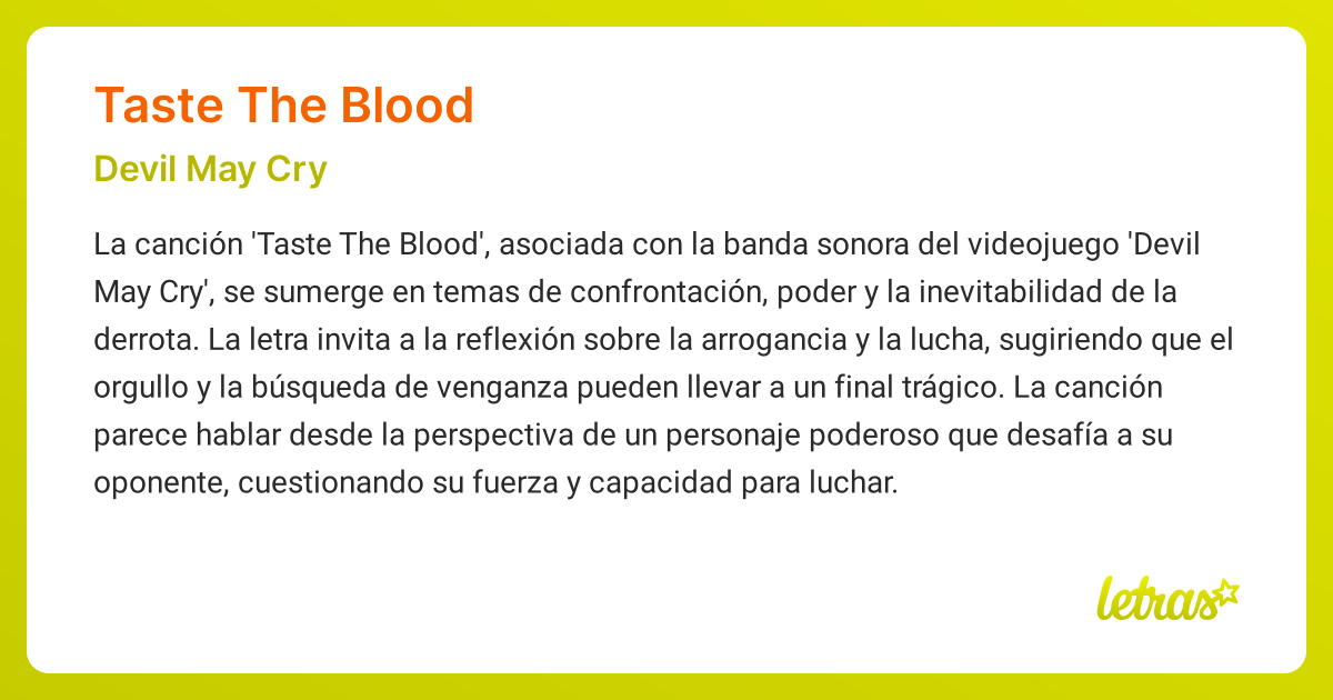 Significado de la canción TASTE THE BLOOD (Devil May Cry) - LETRAS.COM