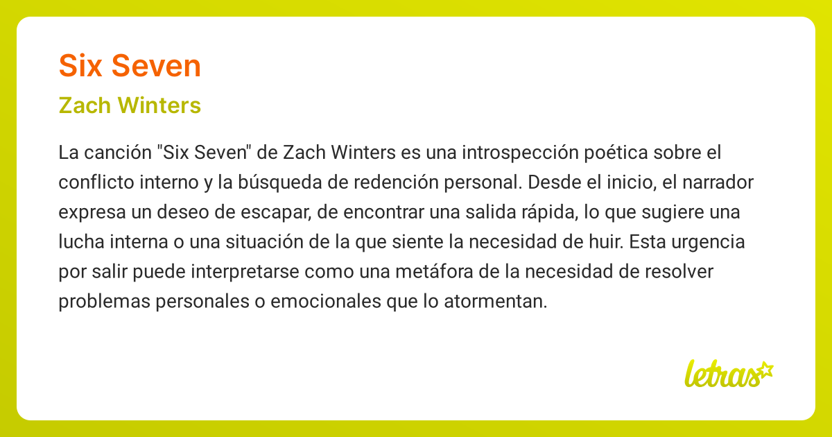 Significado de la canción SIX SEVEN (Zach Winters) - LETRAS.COM