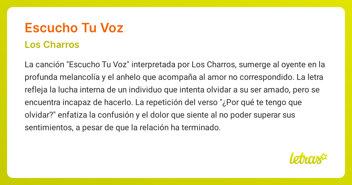 Significado de la canción ESCUCHO TU VOZ (Los Charros) - LETRAS.COM