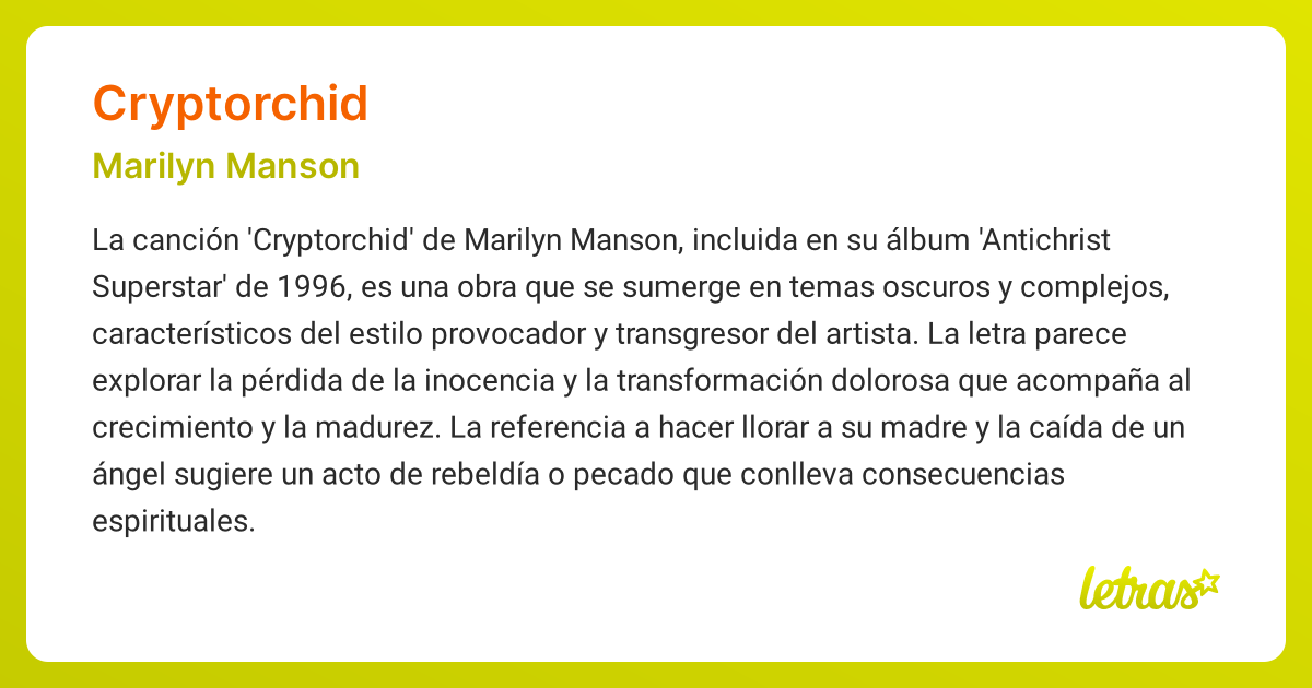Significado de la canción CRYPTORCHID (Marilyn Manson) - LETRAS.COM