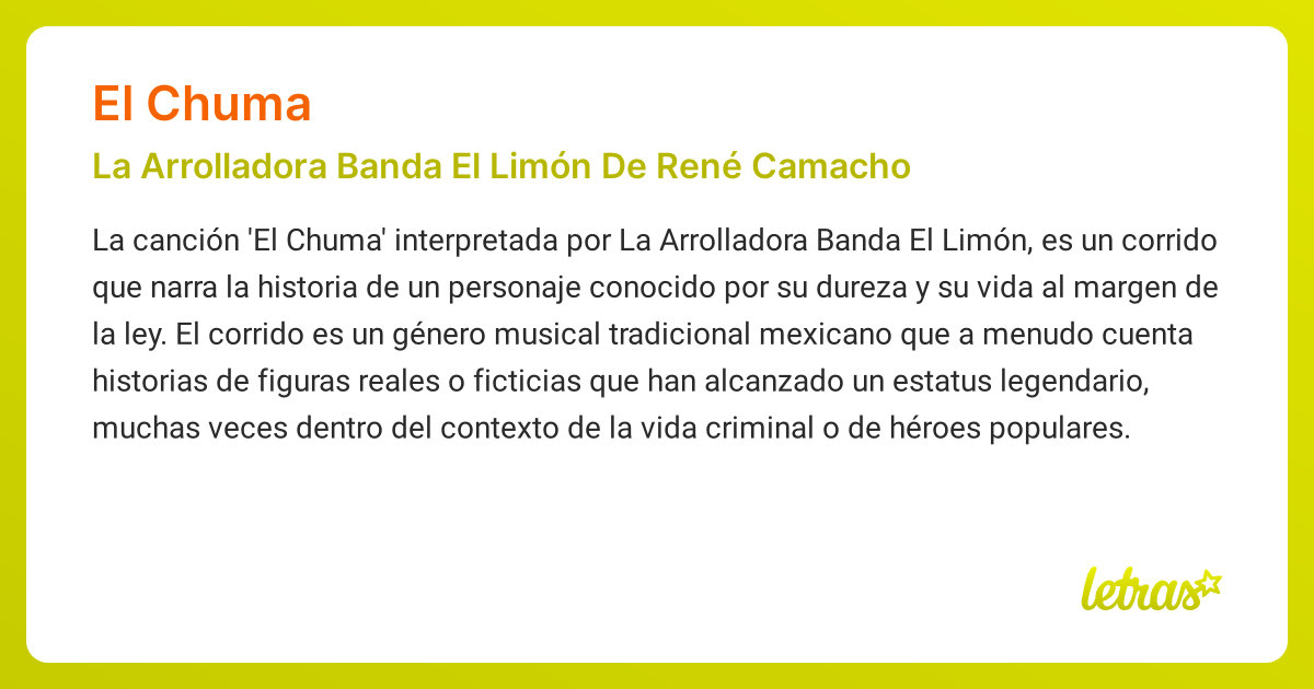Significado de la canción EL CHUMA (La Arrolladora Banda El Limón De ...