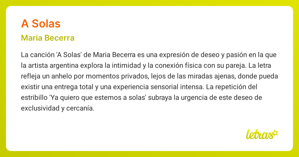 Significado de la canción A SOLAS (Maria Becerra) - LETRAS.COM