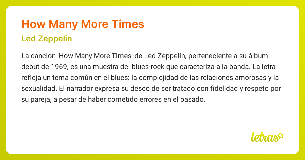 Significado de la canción HOW MANY MORE TIMES (Led Zeppelin) - LETRAS.COM