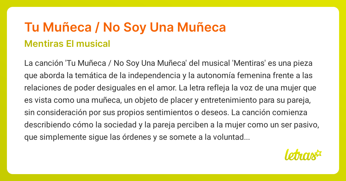 Significado de la canción Tu Muñeca / No Soy Una Muñeca (Mentiras El ...