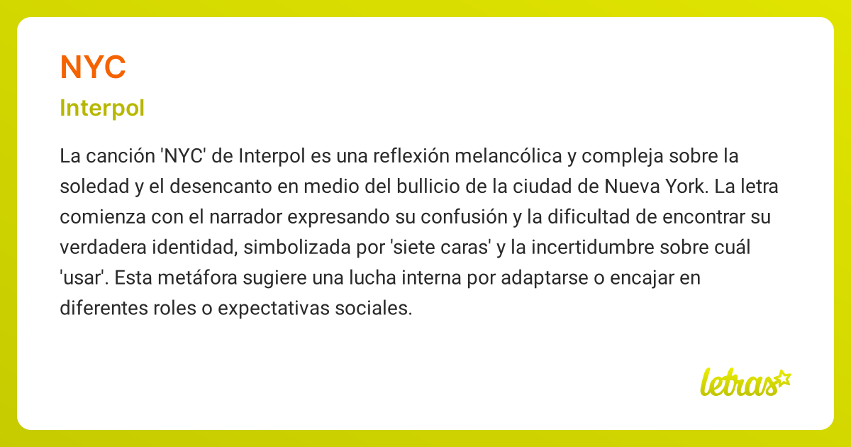 Significado de la canción NYC (Interpol) - LETRAS.COM