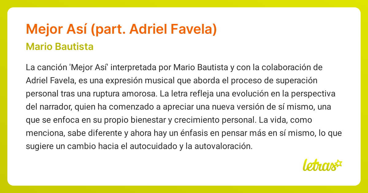 Significado de la canción Mejor Así (part. Adriel Favela) (Mario ...