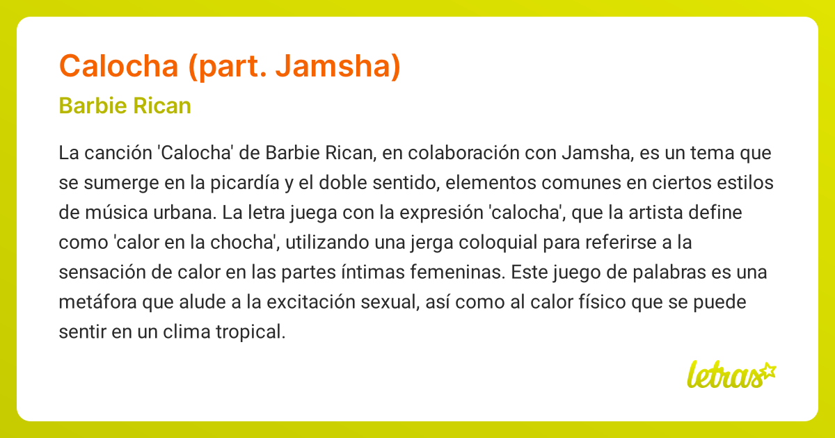 Significado de la canción CALOCHA (PART. JAMSHA) (Barbie Rican ...
