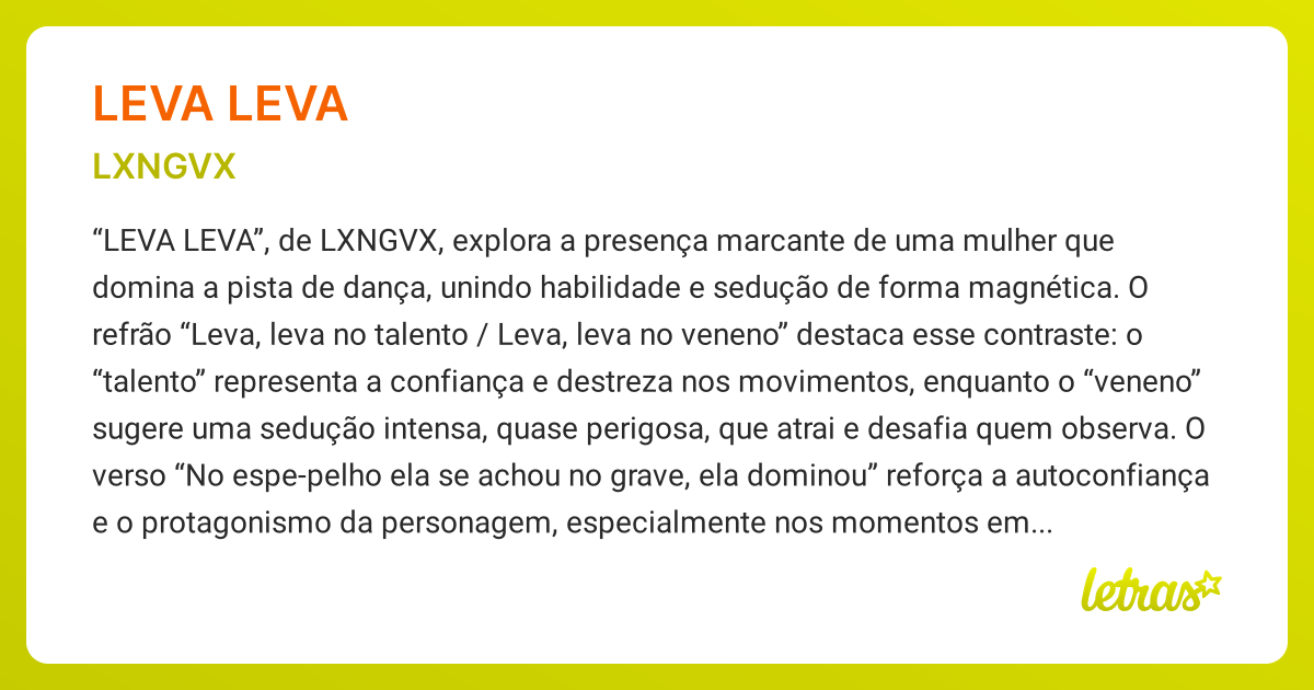 Significado da música LEVA LEVA (LXNGVX) - LETRAS.MUS.BR