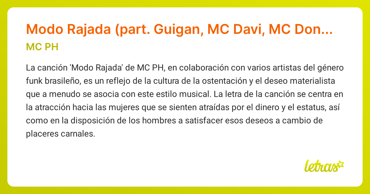 Significado de la canción Modo Rajada (part. Guigan, MC Davi, MC Don ...