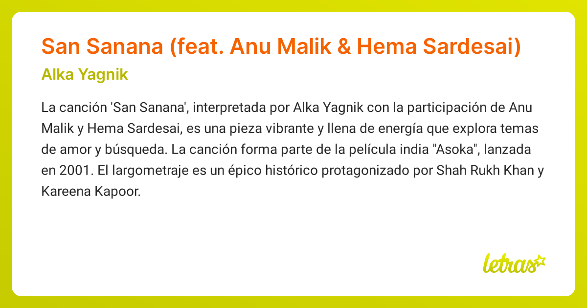 Significado de la canción San Sanana (feat. Anu Malik & Hema Sardesai ...