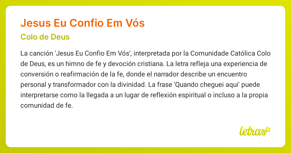 Significado de la canción JESUS EU CONFIO EM VÓS (Colo de Deus ...