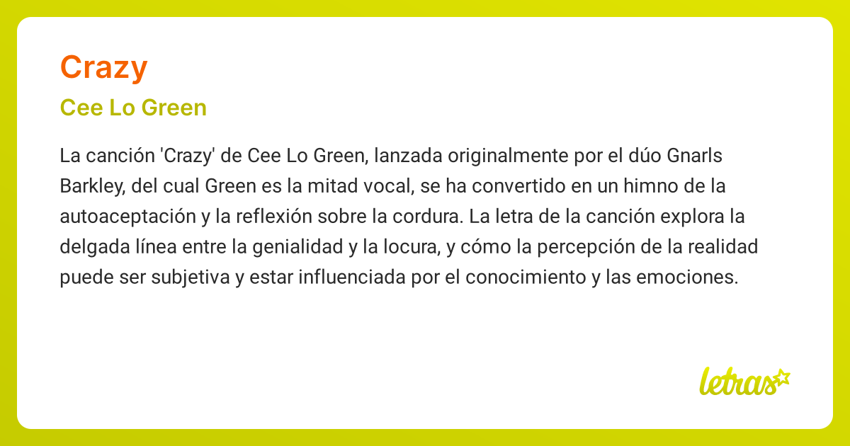 Significado de la canción CRAZY (Cee Lo Green) - LETRAS.COM