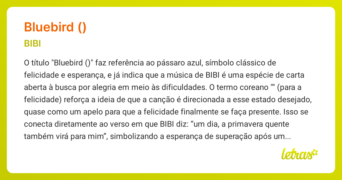 Significado da música BLUEBIRD (행복에게) (BIBI) - LETRAS.MUS.BR