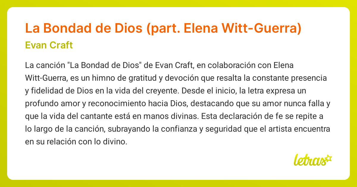 Significado de la canción La Bondad de Dios (part. Elena Witt-Guerra ...