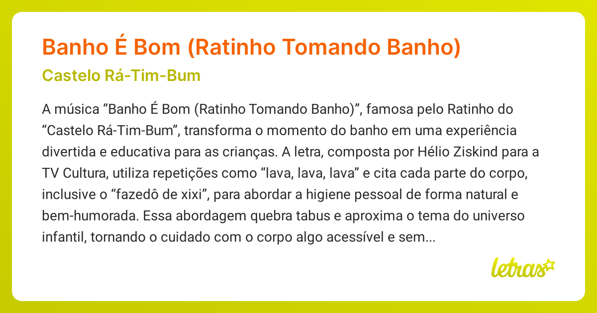 Significado da música Banho É Bom (Ratinho Tomando Banho) (Castelo Rá ...