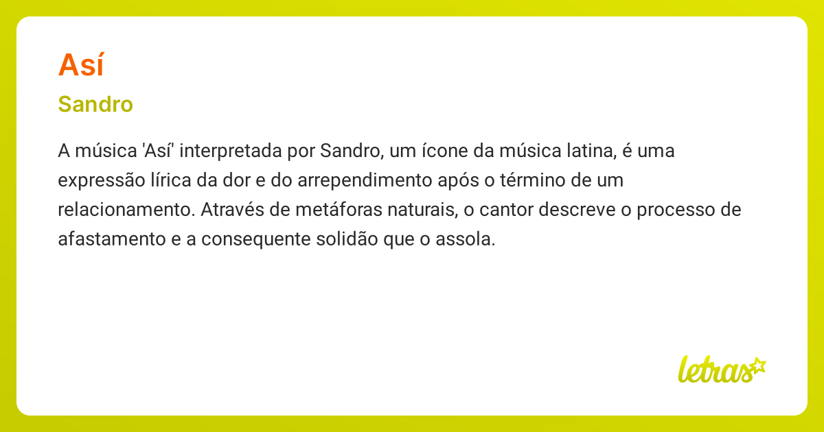 Significado da música ASÍ (Sandro) - LETRAS.MUS.BR