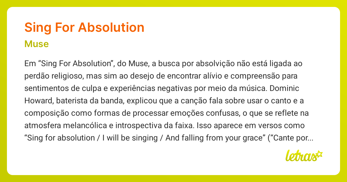 Significado da música SING FOR ABSOLUTION (Muse) - LETRAS.MUS.BR