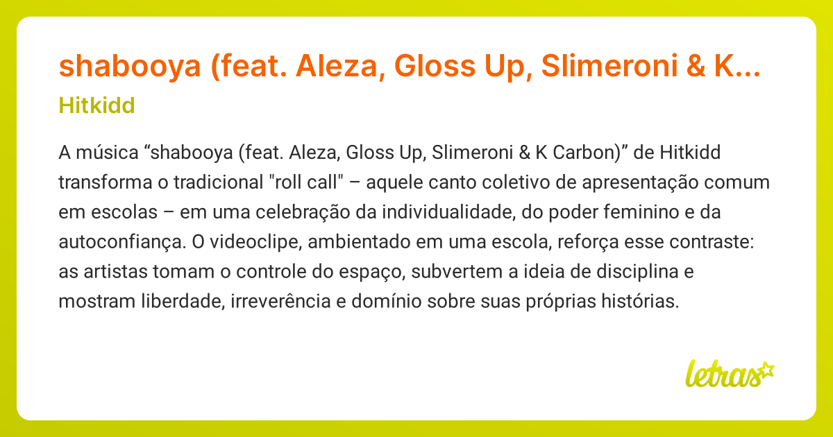 Significado da música shabooya (feat. Aleza, Gloss Up, Slimeroni & K ...