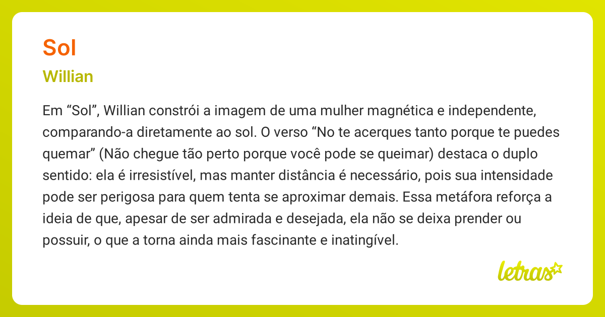 Significado da música SOL (Willian) - LETRAS.MUS.BR