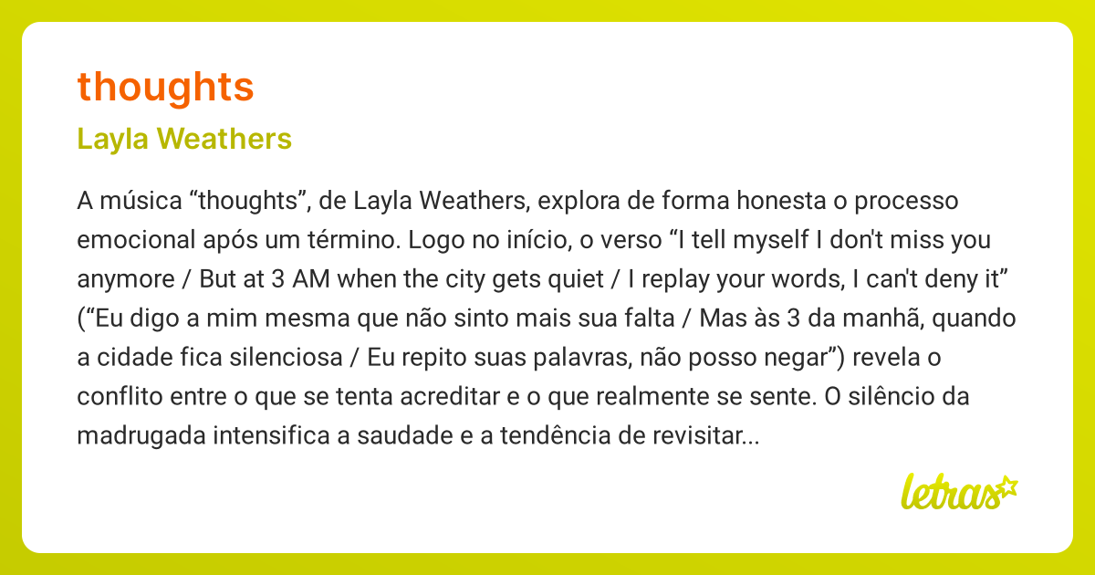 Significado da música THOUGHTS (Layla Weathers) - LETRAS.MUS.BR
