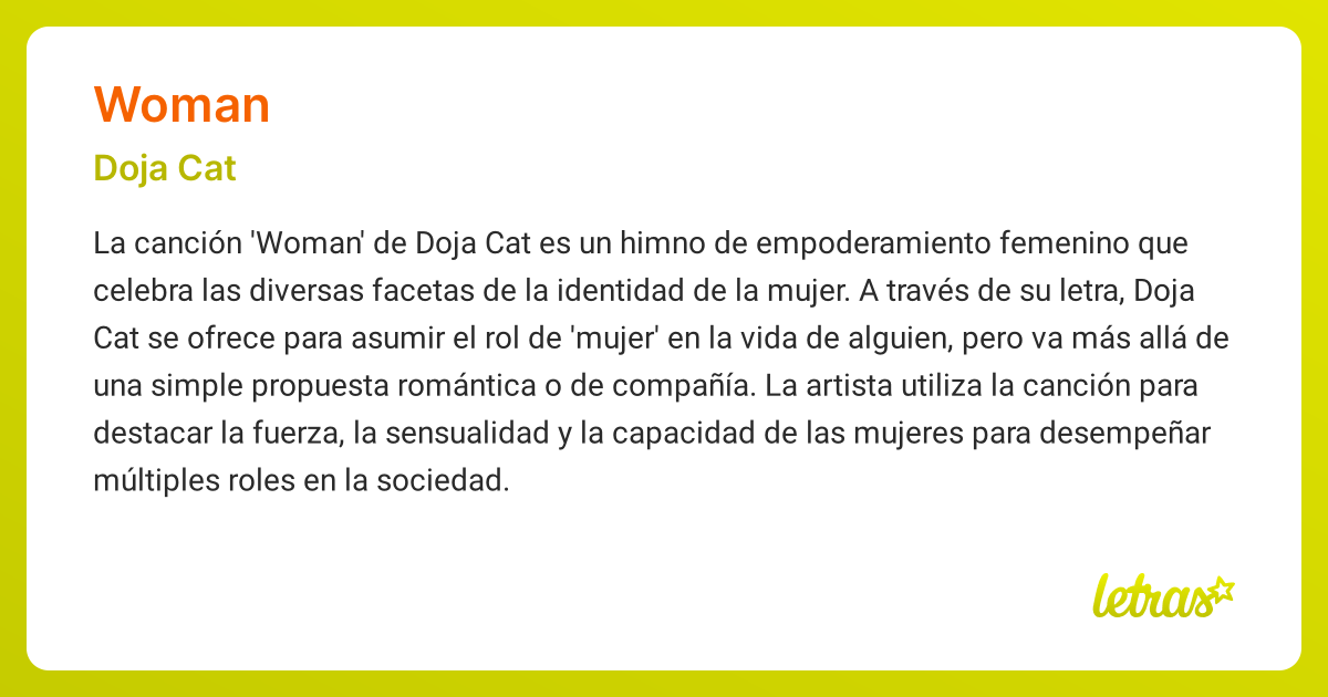 Significado de la canción WOMAN (Doja Cat) - LETRAS.COM