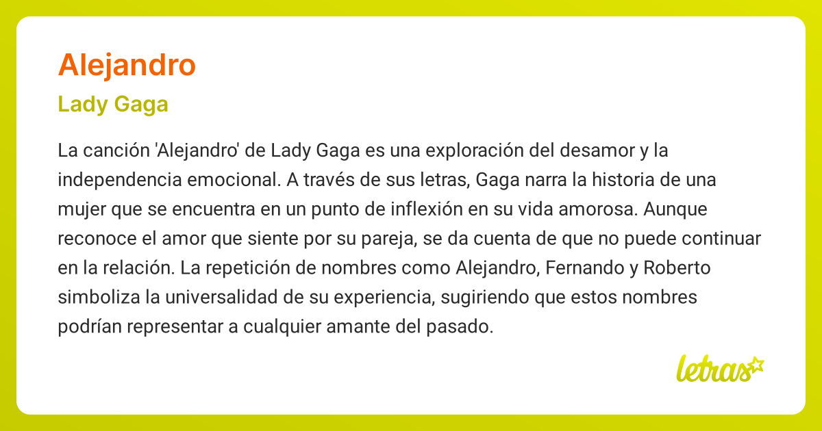 Significado de la canción ALEJANDRO (Lady Gaga) - LETRAS.COM