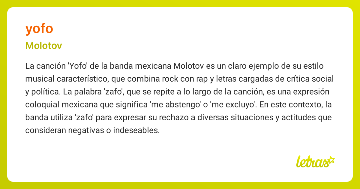 Significado de la canción YOFO (Molotov) - LETRAS.COM