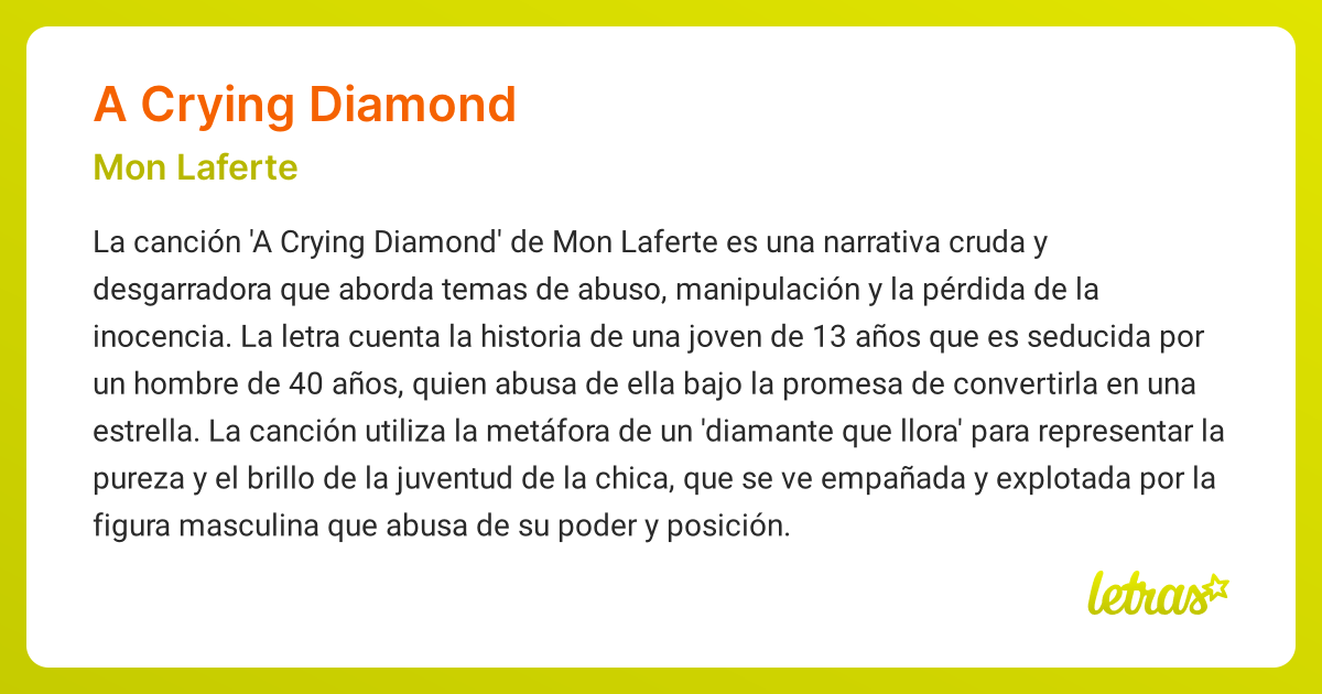 Significado de la canción A CRYING DIAMOND (Mon Laferte) - LETRAS.COM