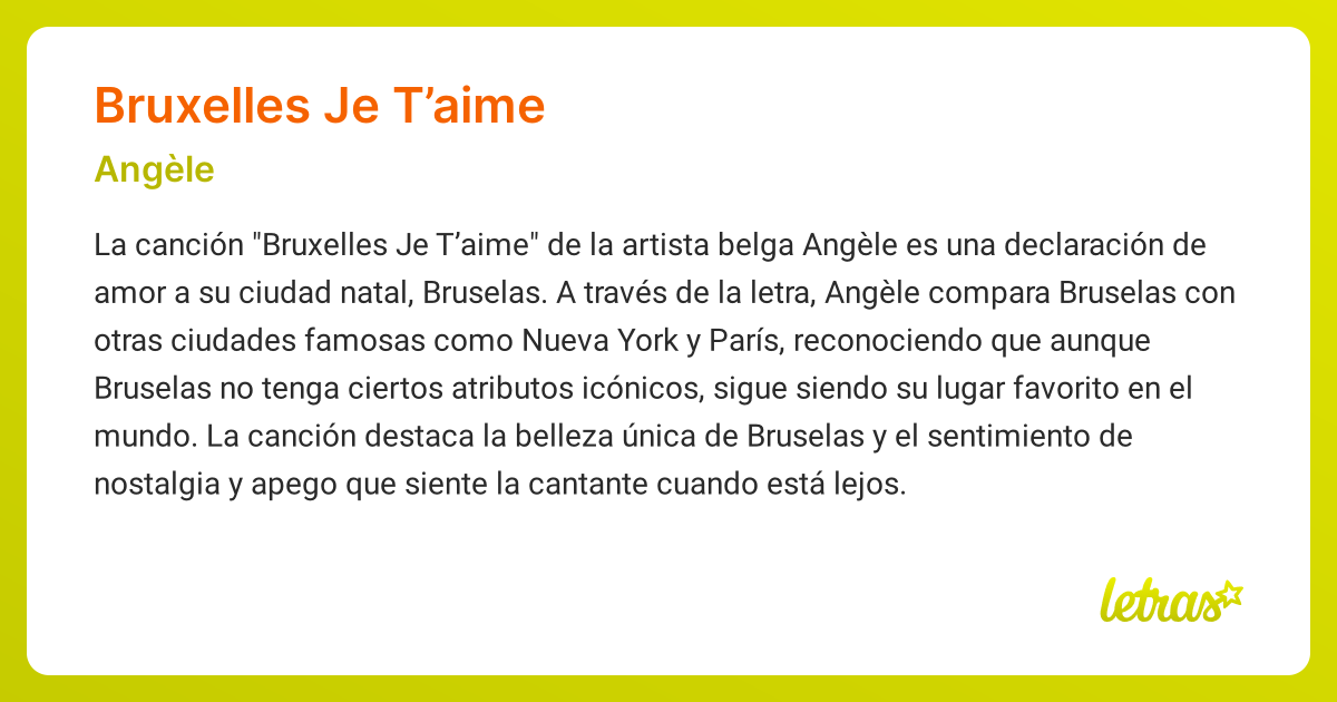 Significado de la canción BRUXELLES JE T’AIME (Angèle) - LETRAS.COM