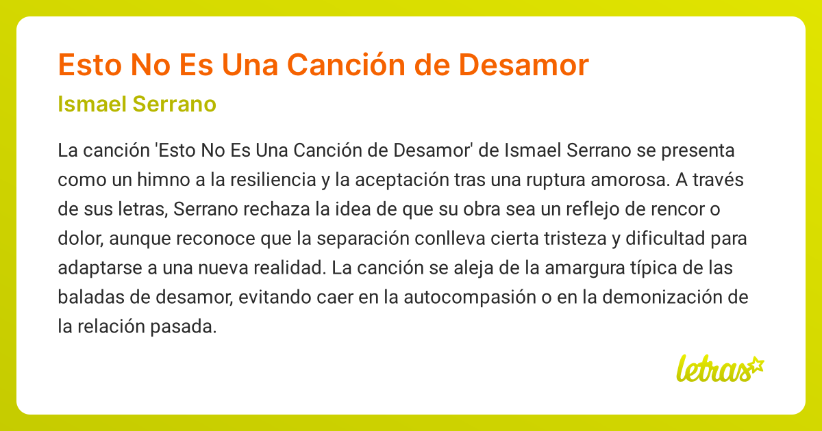 Significado de la canción Esto No Es Una Canción de Desamor (Ismael ...