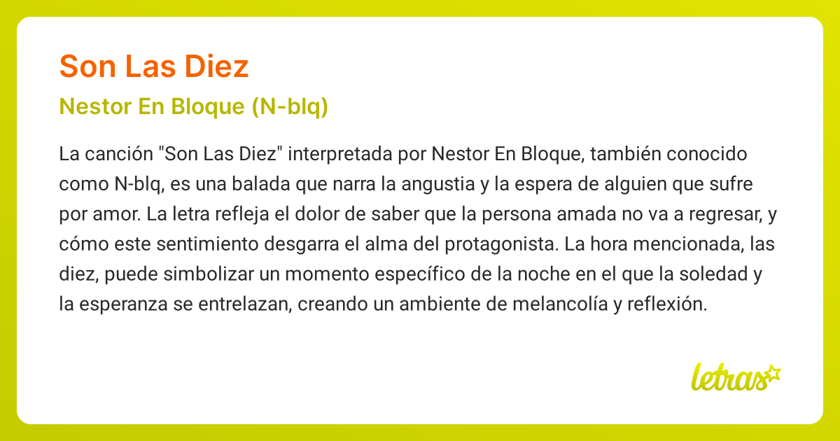 Significado de la canción SON LAS DIEZ (Nestor En Bloque (N-blq ...