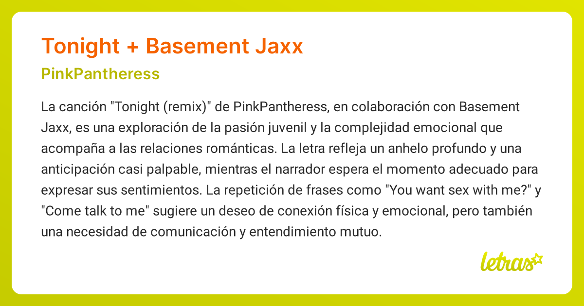 Significado de la canción TONIGHT + BASEMENT JAXX (PinkPantheress ...