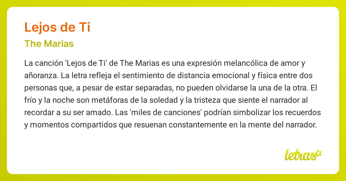 Significado de la canción LEJOS DE TI (The Marias) - LETRAS.COM
