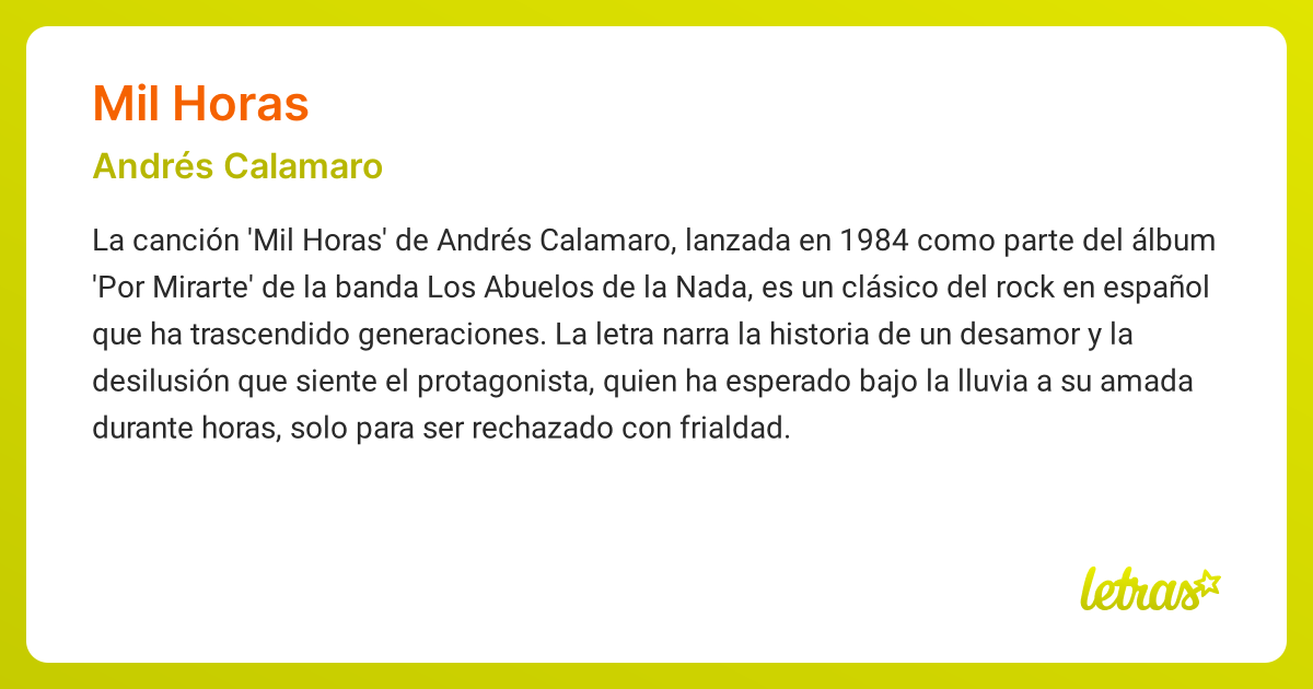 Significado de la canción MIL HORAS (Andrés Calamaro) - LETRAS.COM