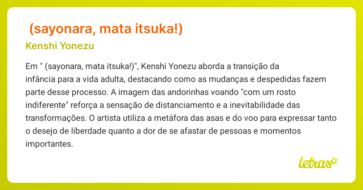 Significado da música さよーならまたいつか (sayonara, mata itsuka!) (Kenshi ...