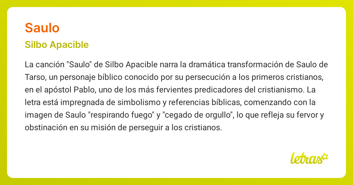Significado de la canción SAULO (Silbo Apacible) - LETRAS.COM