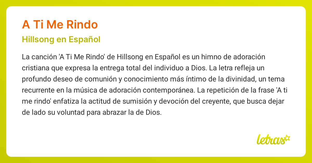 Significado de la canción A TI ME RINDO (Hillsong en Español) - LETRAS.COM