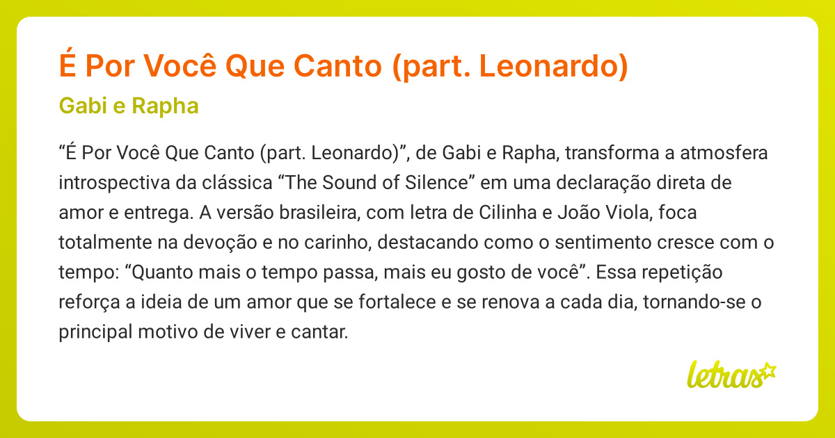 Significado da música É Por Você Que Canto (part. Leonardo) (Gabi e ...