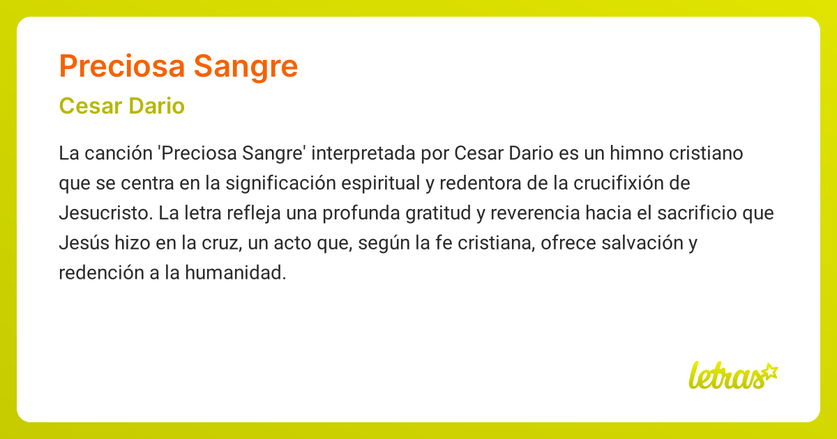 Significado de la canción PRECIOSA SANGRE (Cesar Dario) - LETRAS.COM