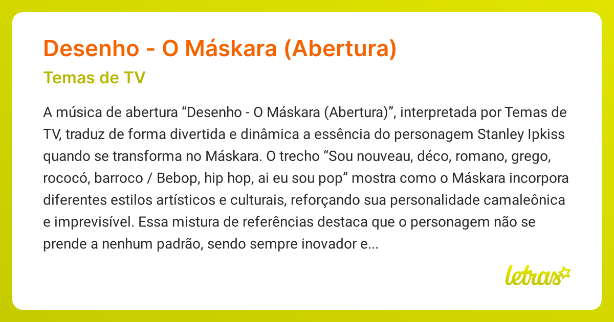 Significado da música Desenho - O Máskara (Abertura) (Temas de TV ...