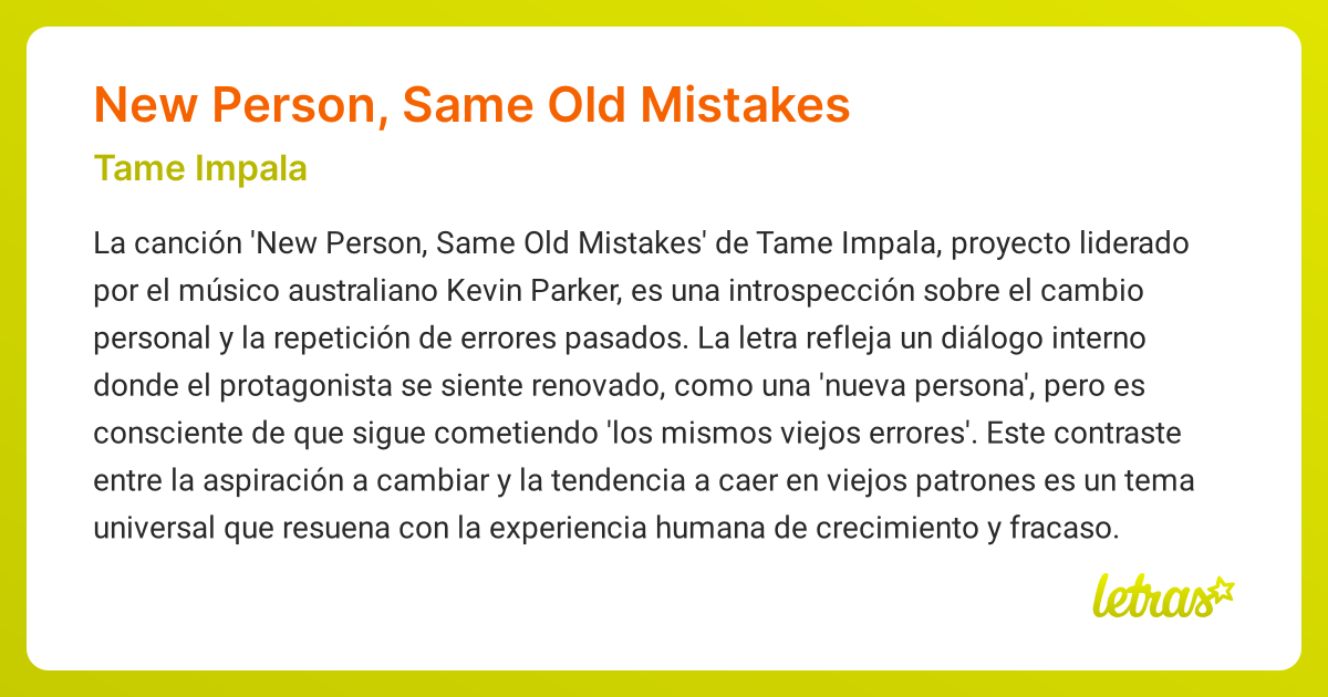 Significado de la canción NEW PERSON, SAME OLD MISTAKES (Tame Impala ...