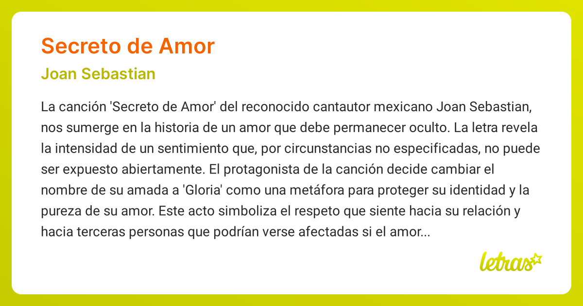 Significado de la canción SECRETO DE AMOR (Joan Sebastian) - LETRAS.COM