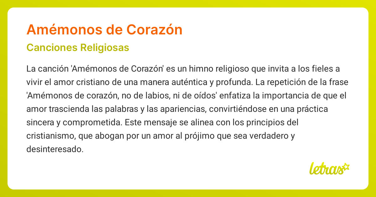Significado de la canción AMÉMONOS DE CORAZÓN (Canciones Religiosas ...