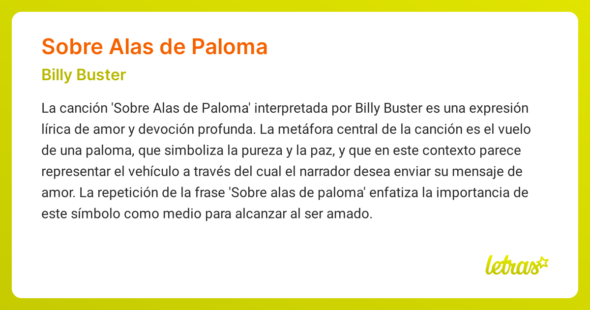 Significado de la canción SOBRE ALAS DE PALOMA (Billy Buster) - LETRAS.COM