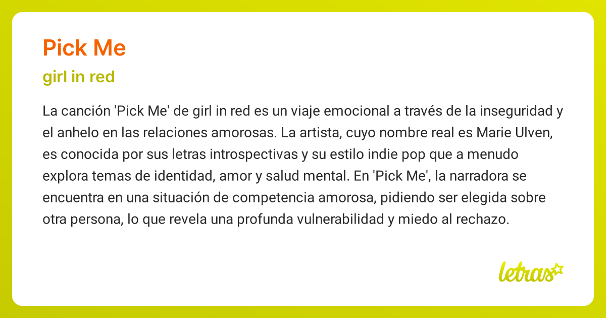Significado de la canción PICK ME (girl in red) - LETRAS.COM
