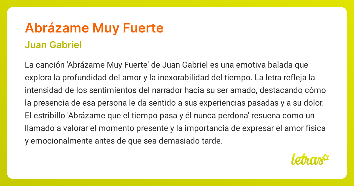 Significado de la canción ABRÁZAME MUY FUERTE (Juan Gabriel) - LETRAS.COM