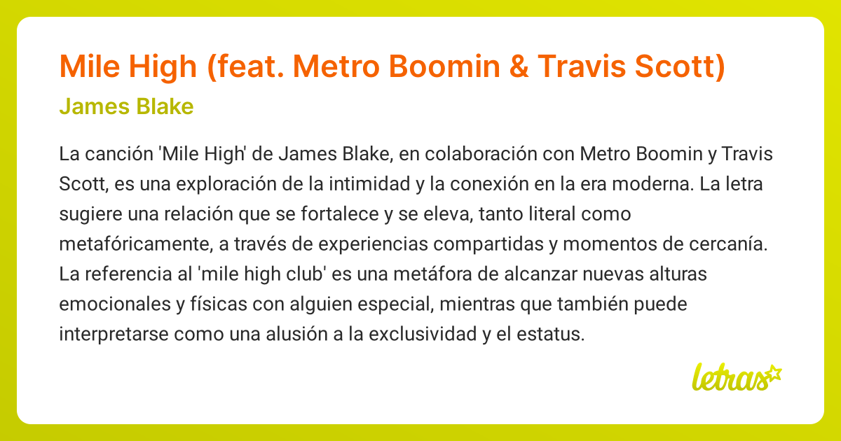 Significado de la canción Mile High (feat. Metro Boomin & Travis Scott ...