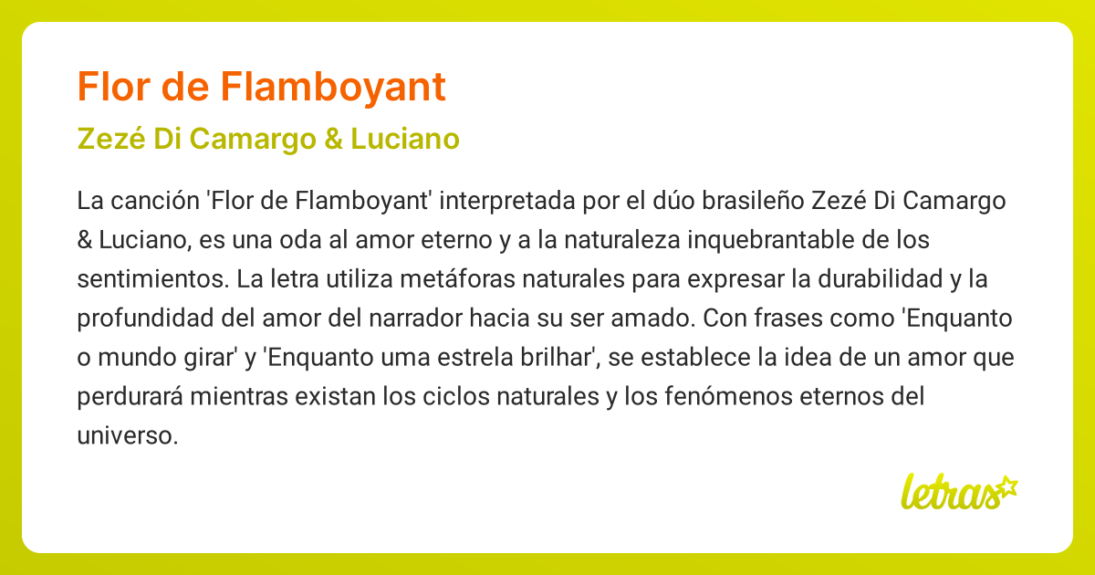 Significado de la canción FLOR DE FLAMBOYANT (Zezé Di Camargo & Luciano ...