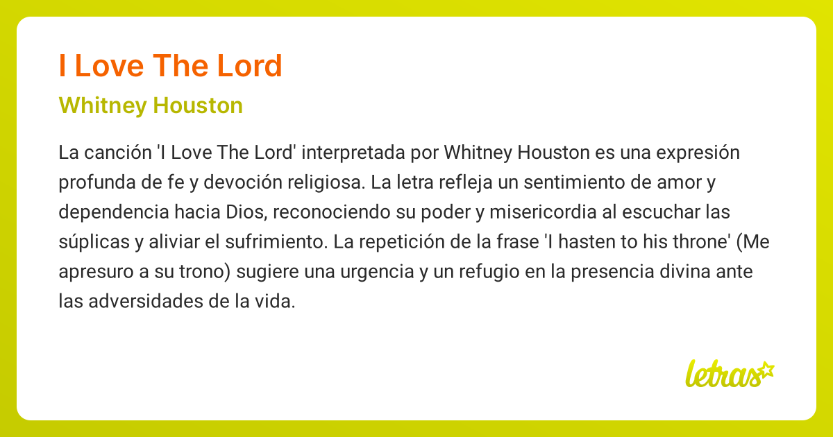 Significado de la canción I LOVE THE LORD (Whitney Houston) - LETRAS.COM